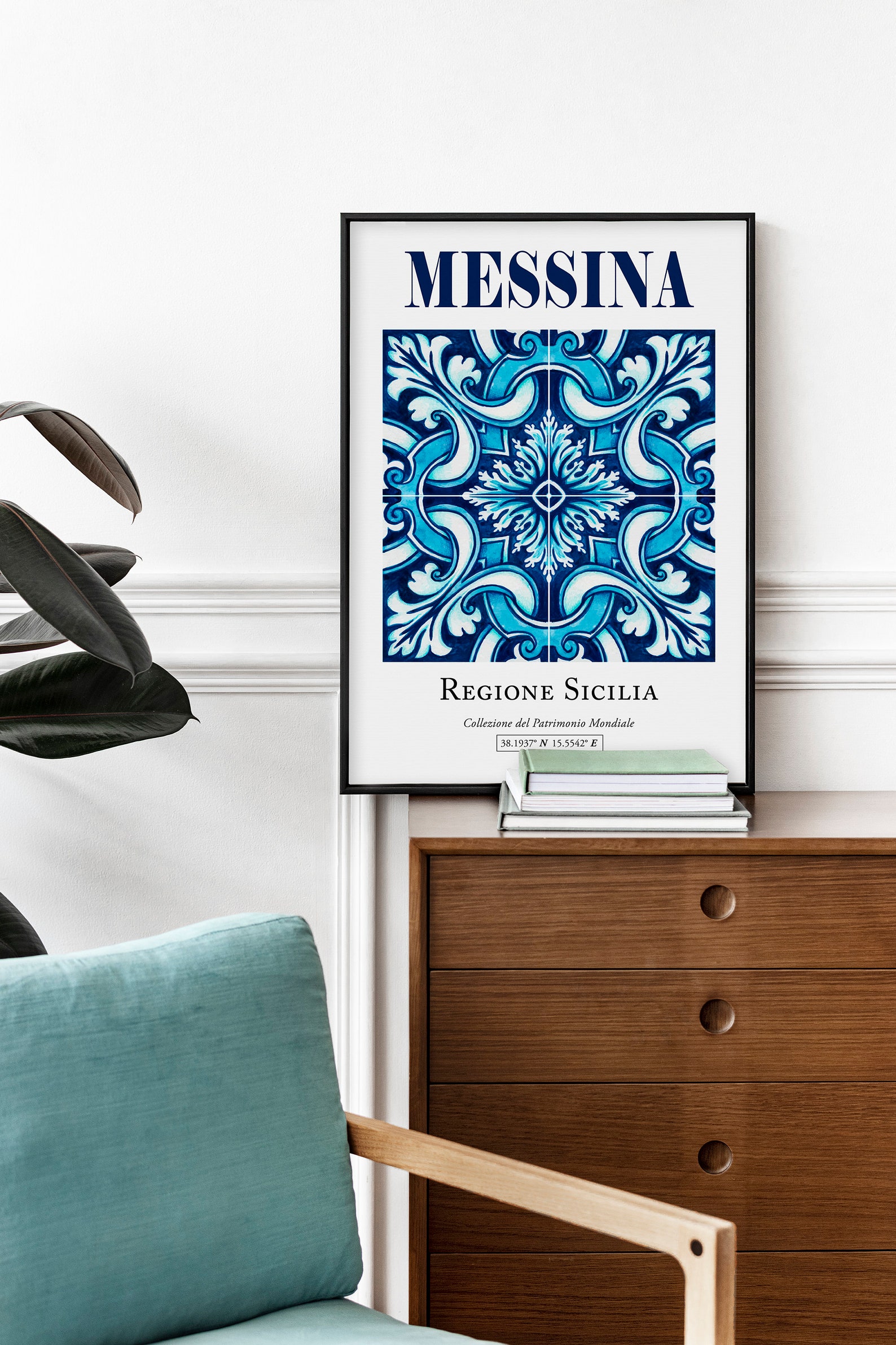 Messina, Sicily (sicilia), Italy Traditional Sicilian Blue Tile Pattern ...