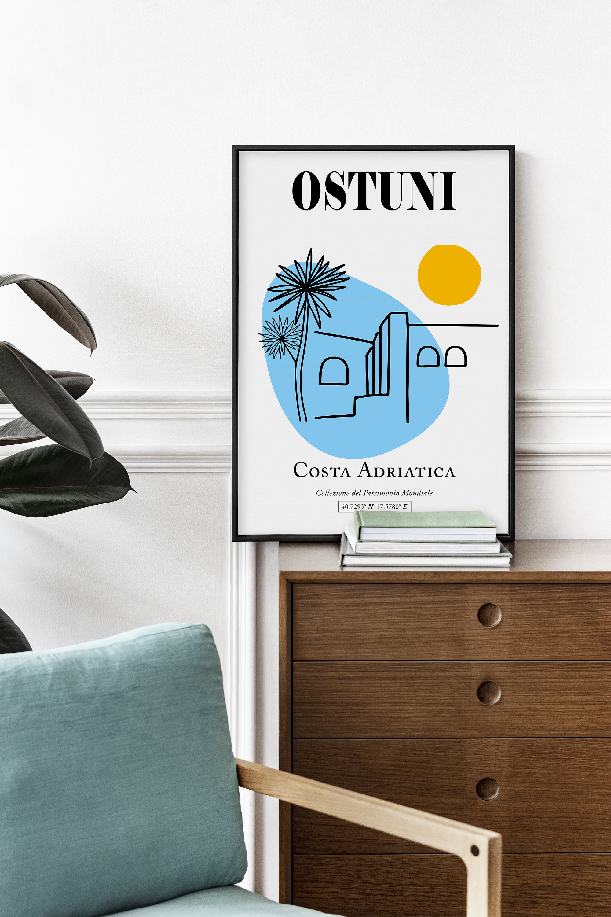 Ostuni, Pouilles Pouilles, Italie Esthétique Blue House Line Art Over ...