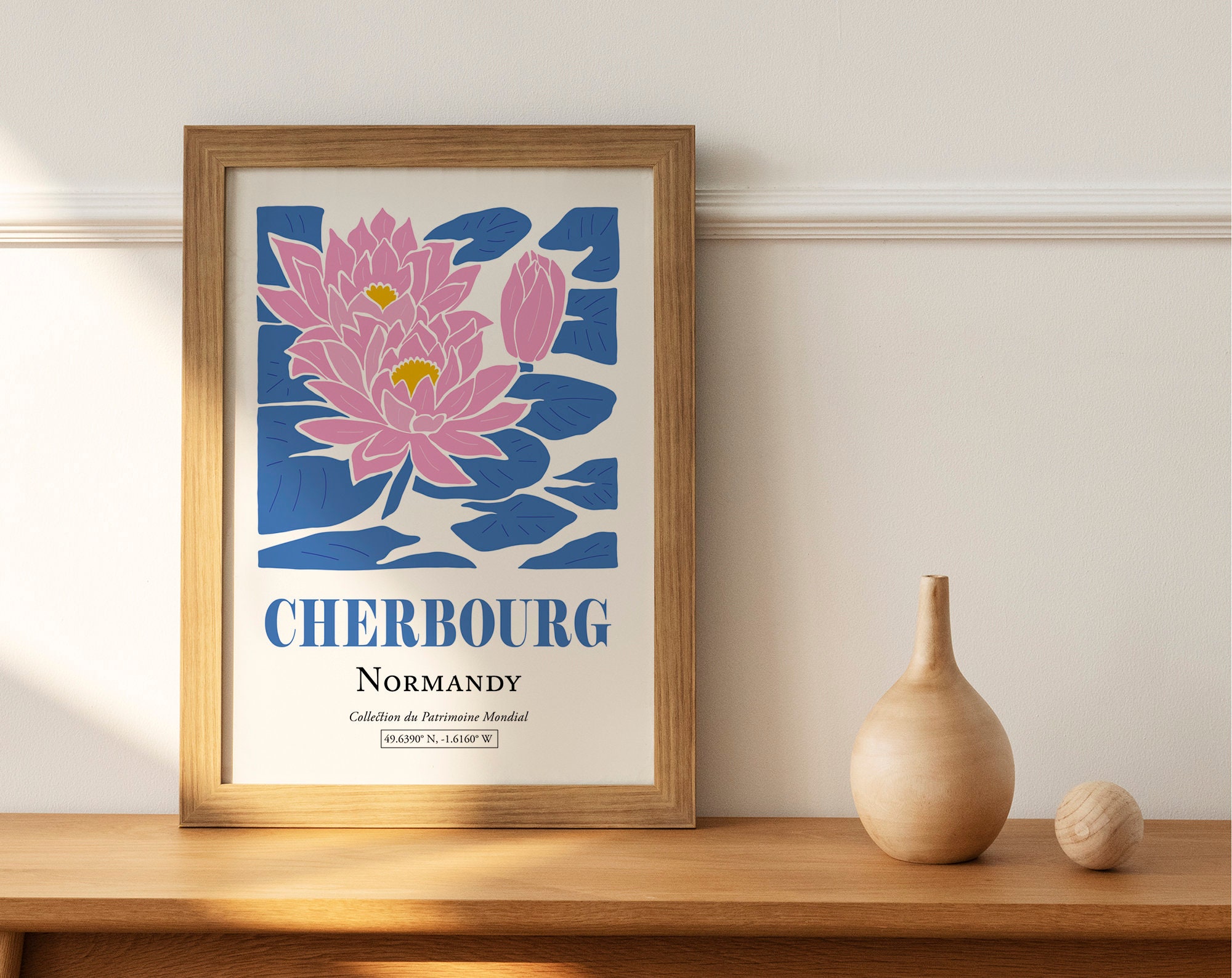 Cherbourg Normandy France Pink Flowers With Blue Leaves, Minimalistic ...