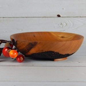Handcrafted Cherry Wood Bowl With Knot and Unique Pyrography burst ...