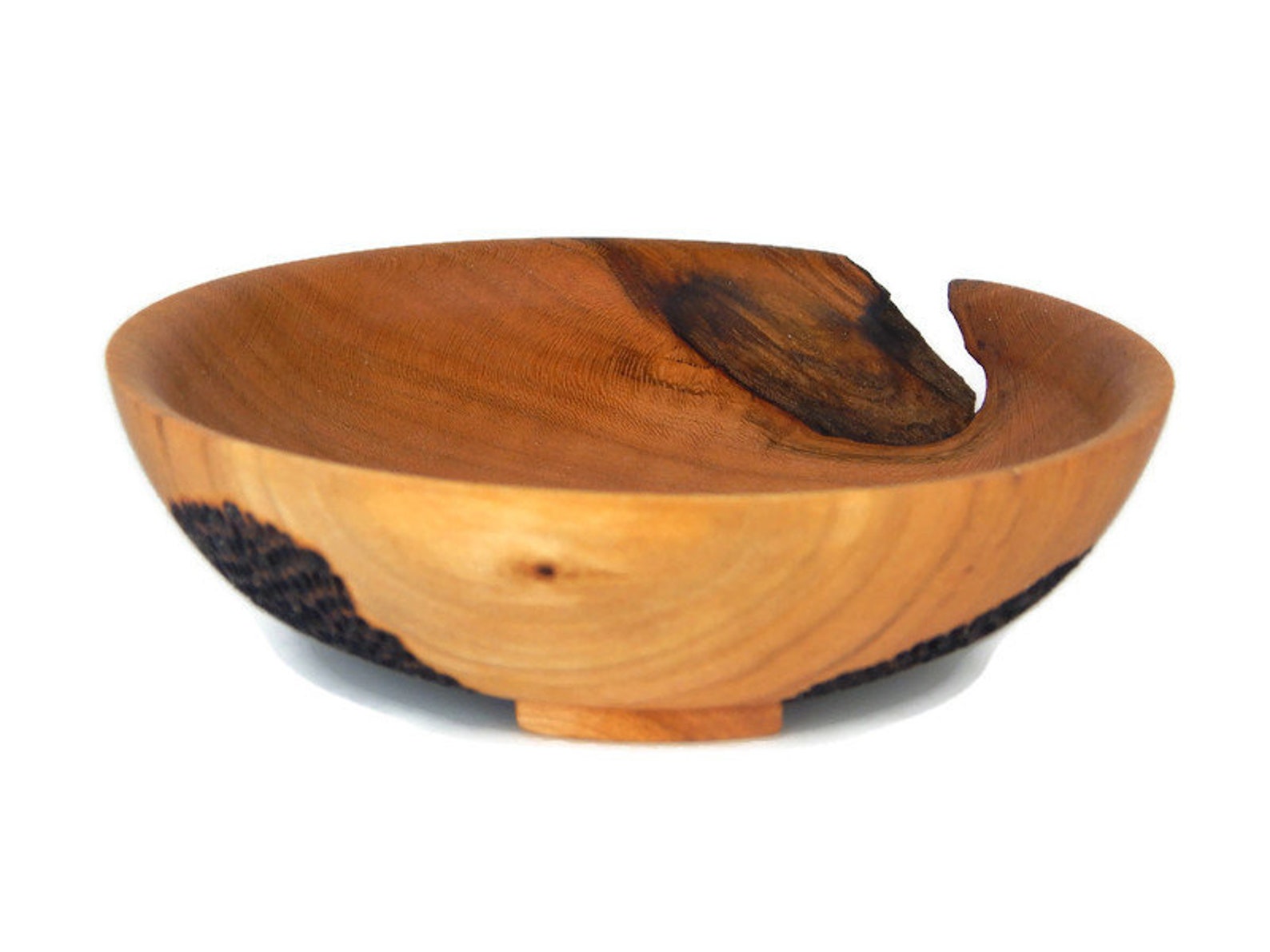Handcrafted Cherry Wood Bowl With Knot and Unique Pyrography burst ...