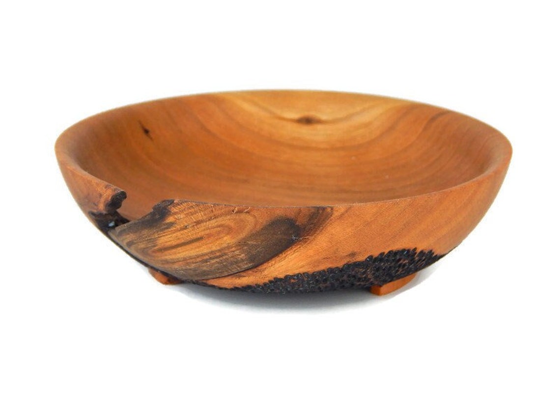 Handcrafted Cherry Wood Bowl With Knot and Unique Pyrography burst ...