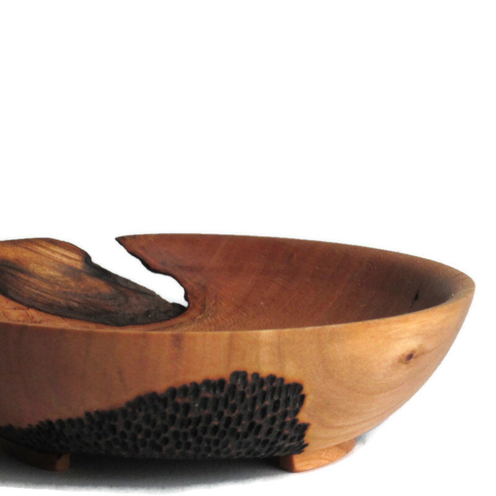 Handcrafted Cherry Wood Bowl With Knot and Unique Pyrography burst ...
