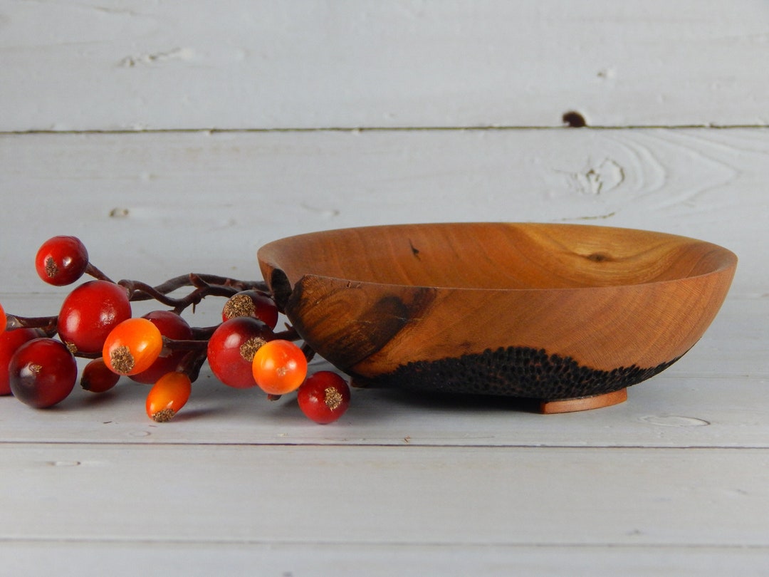 Handcrafted Cherry Wood Bowl With Knot and Unique Pyrography burst ...