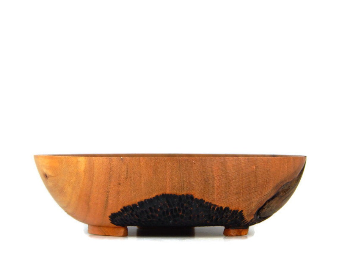 Handcrafted Cherry Wood Bowl With Knot and Unique Pyrography burst ...