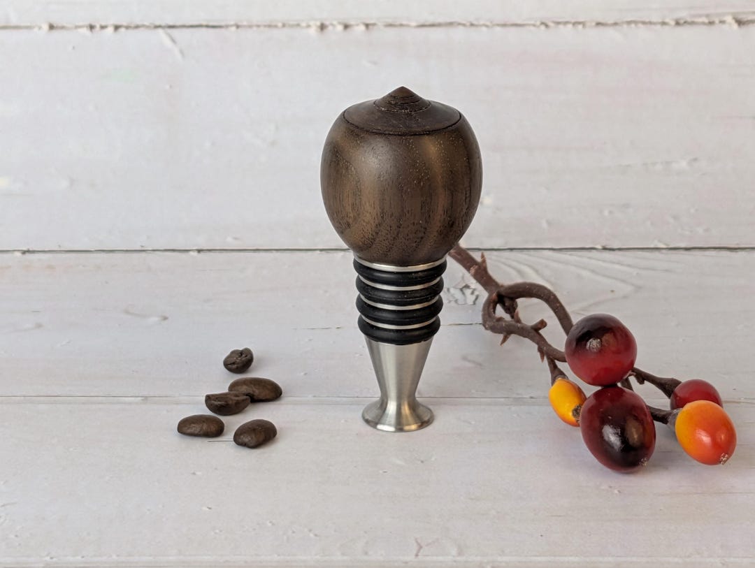 Hand Turned Black Walnut Bottle Stopper – Stainless Steel & Grooved ...