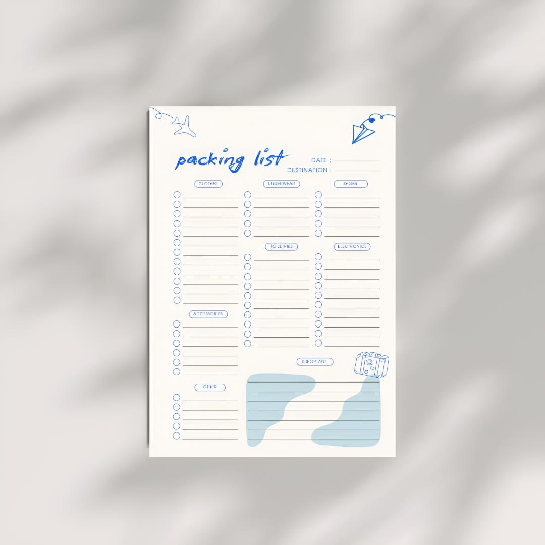 Printable Packing List PDF | Minimalist Travel Checklist With Doodles ...