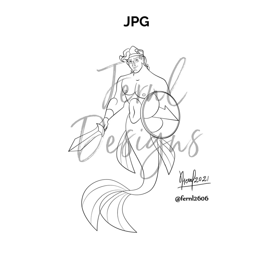 Hercules Merman, Mermaid, Stamp, Coloring Page, Fan Art, Clipart, Clip ...
