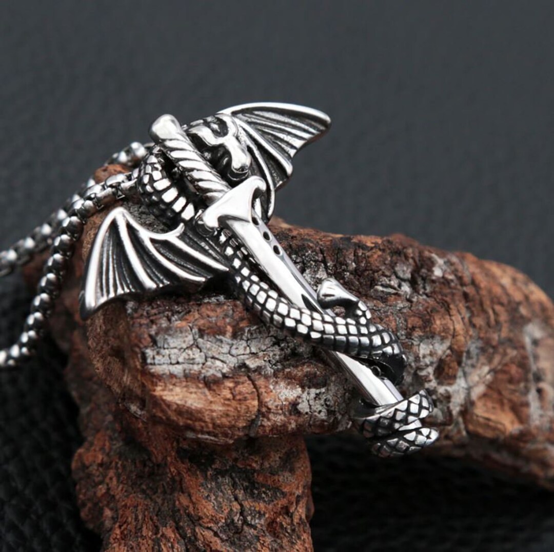 Mythological Creature Pendant Necklace Dragon and Sword - Etsy