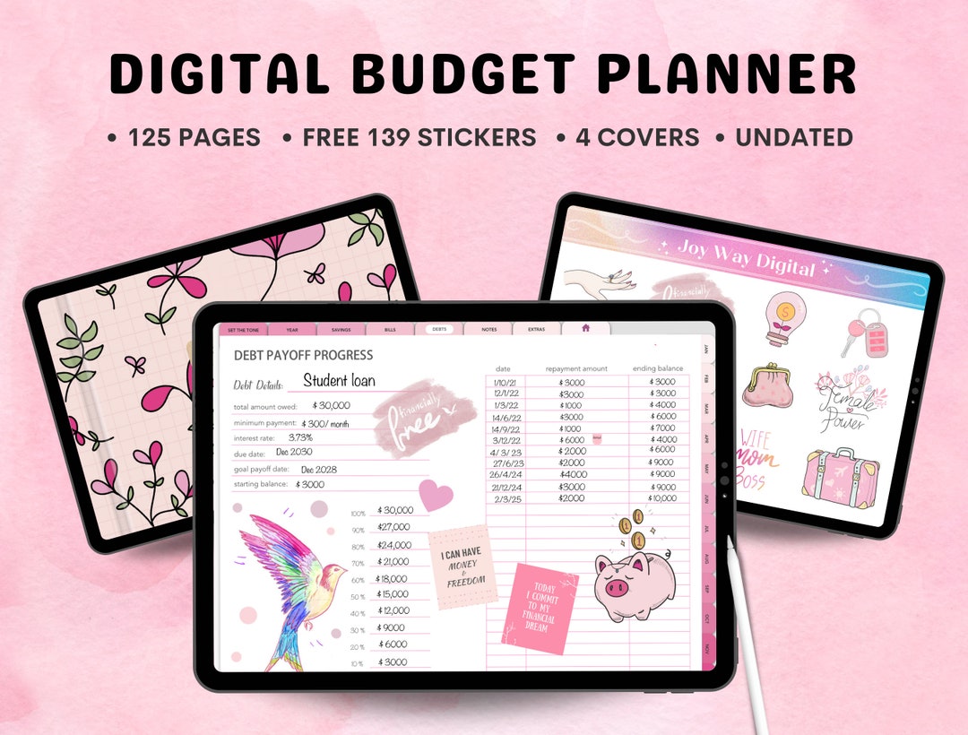 Digital Budget Financial Planner Pink Color. iPad Android - Etsy
