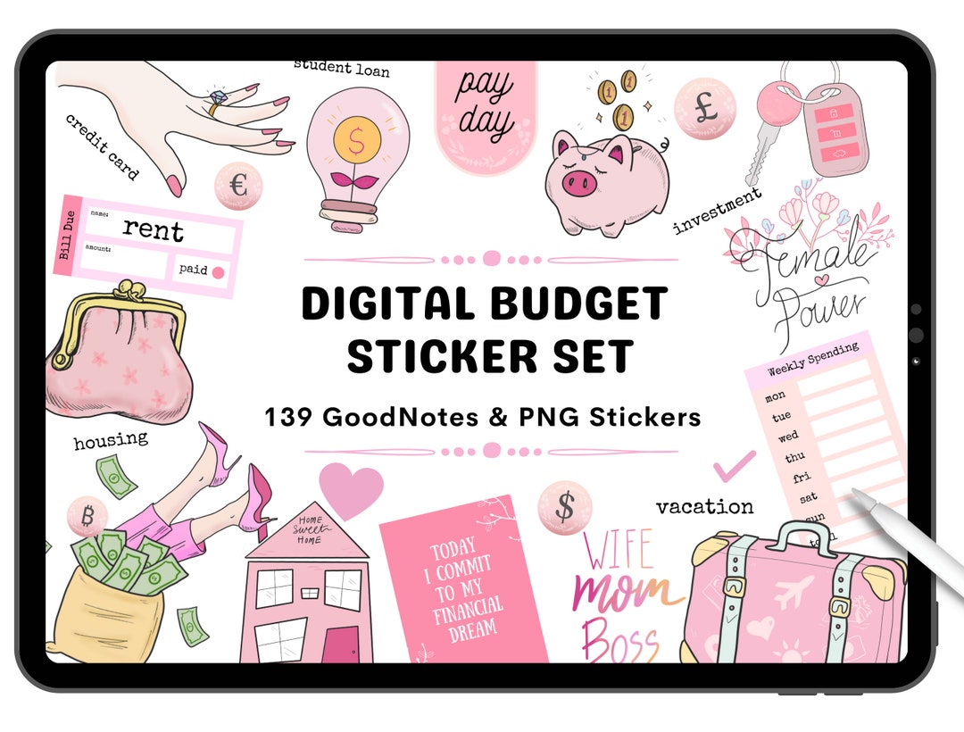 Digital Budget Finance Planner Sticker Pack in Pink for iPad - Etsy