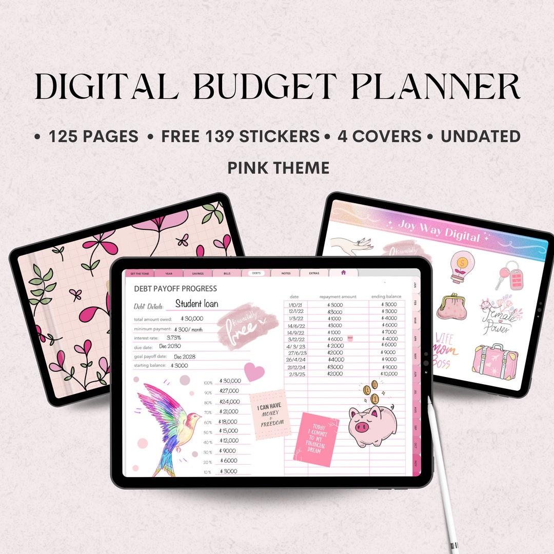 Digital Budget Financial Planner Pink Color. Ipad, Android, Goodnotes ...