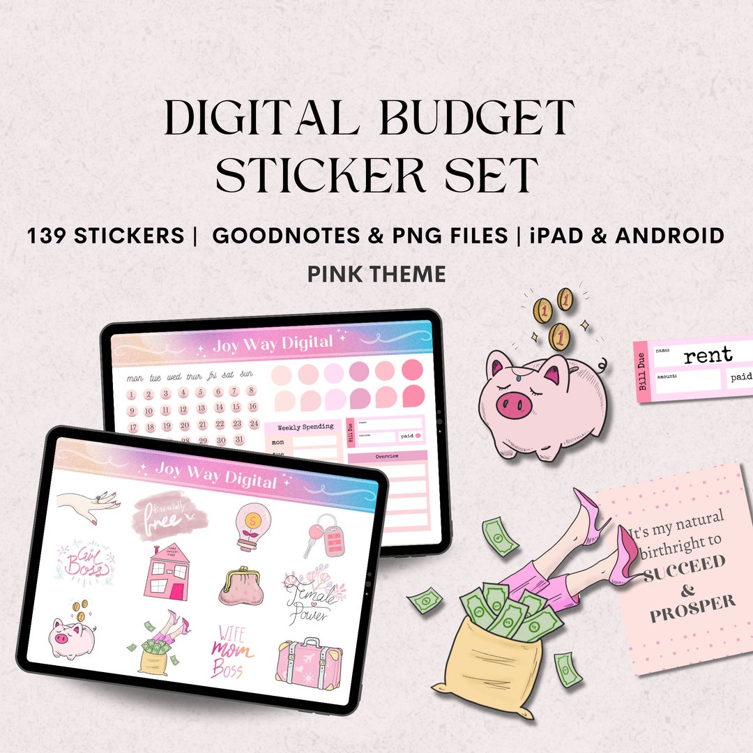 Digital Budget Finance Planner Sticker Pack in Pink for Ipad, Android ...