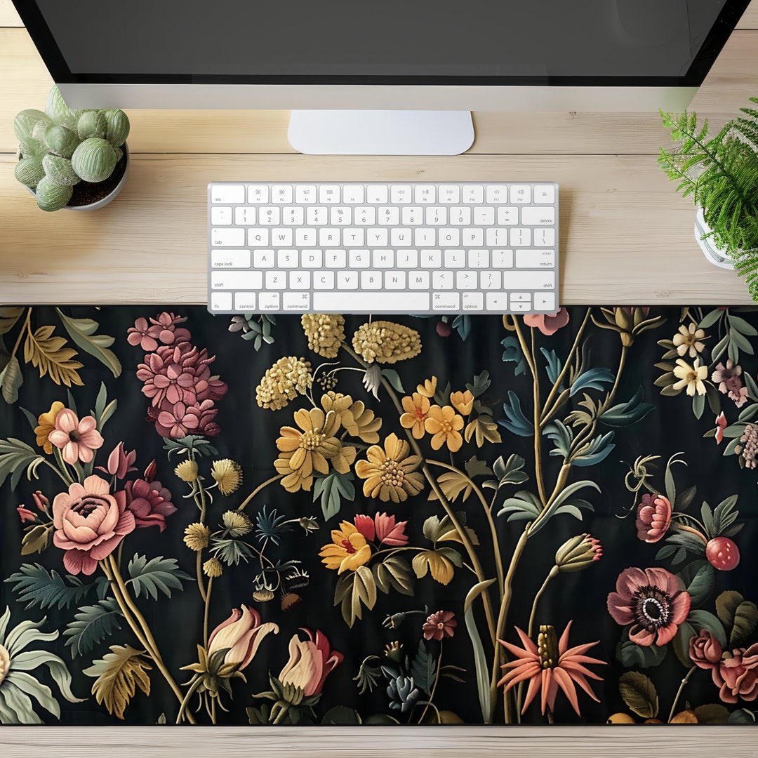 Dark Cottagecore Desk Mat, Moody Floral Mouse Pad, Vintage Large ...