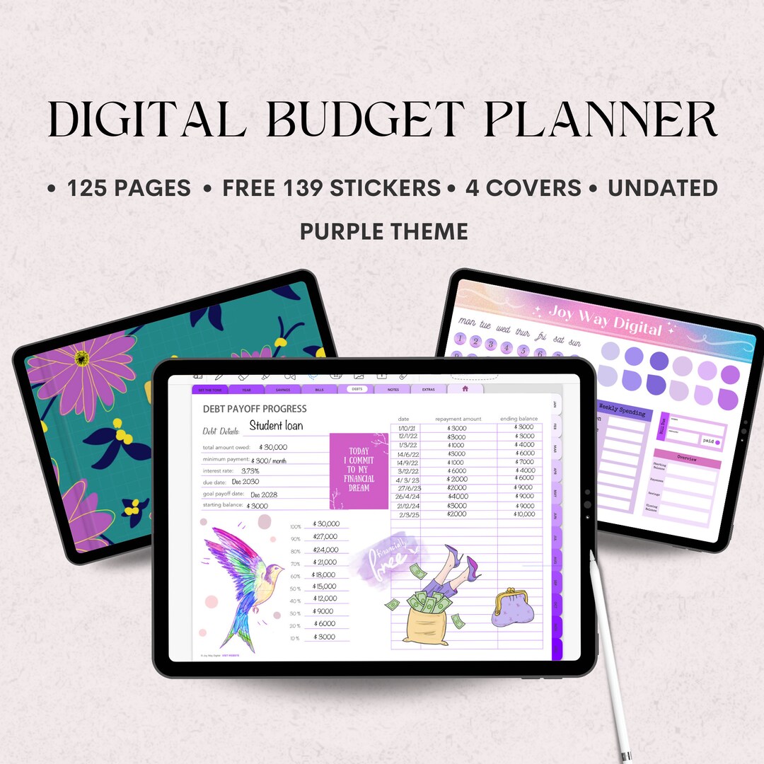 Digital Budget Financial Planner in Purple. Ipad, Android, Goodnotes ...