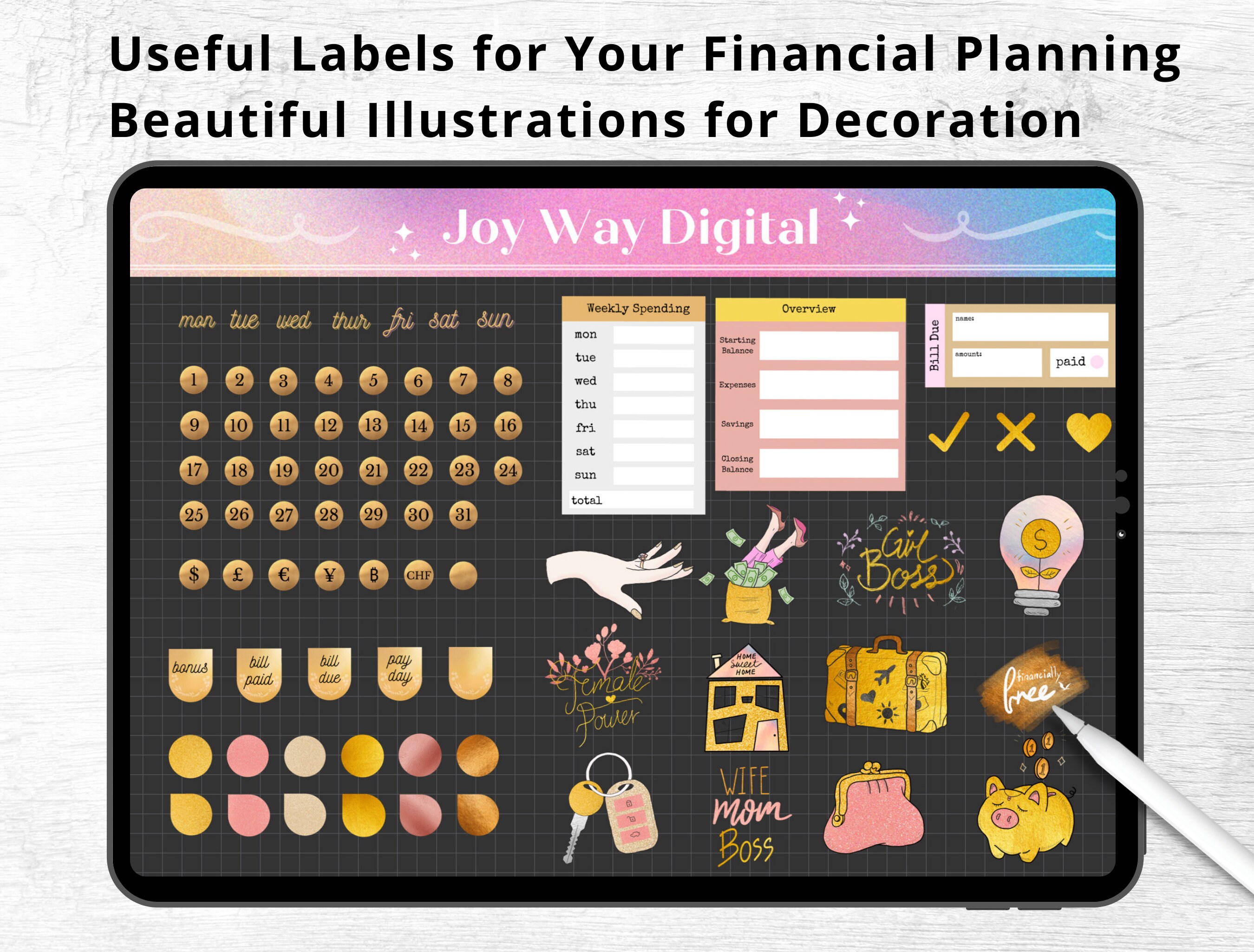 Digital Budget Sticker Book, Cute Financial Planner Stickers, Hand ...