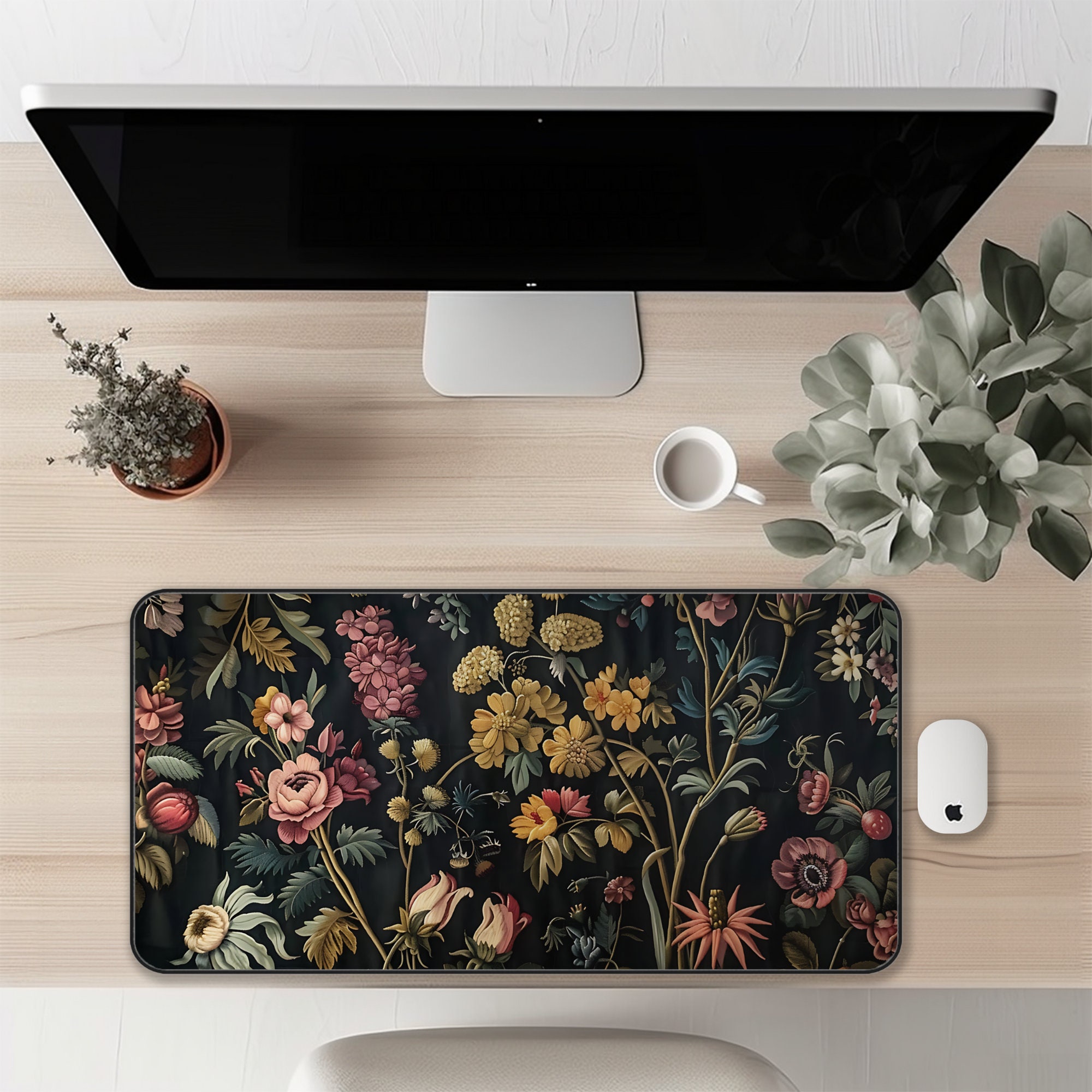 Dark Cottagecore Desk Mat, Moody Floral Mouse Pad, Vintage Large ...