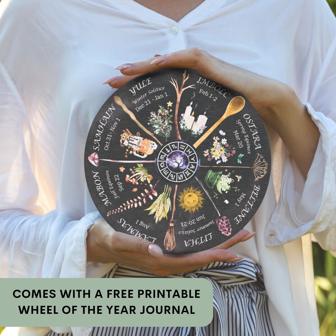 Wheel of the Year Round Wood Sign, Witchy Boho Whimsigoth Decor, Pagan ...