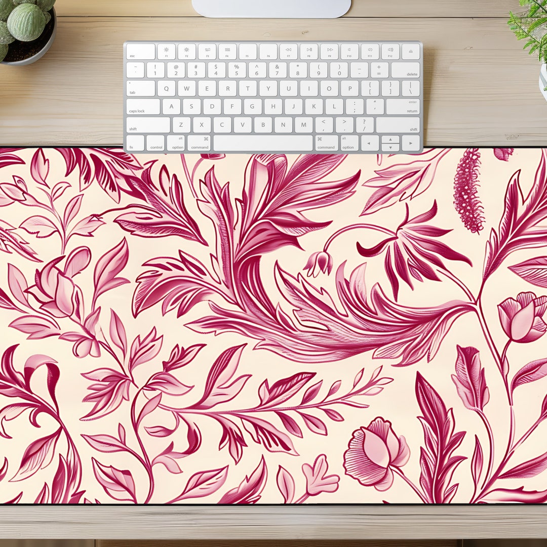 Cottagecore Desk Mat, Pink Keyboard Mat, William Morris-inspired Floral ...