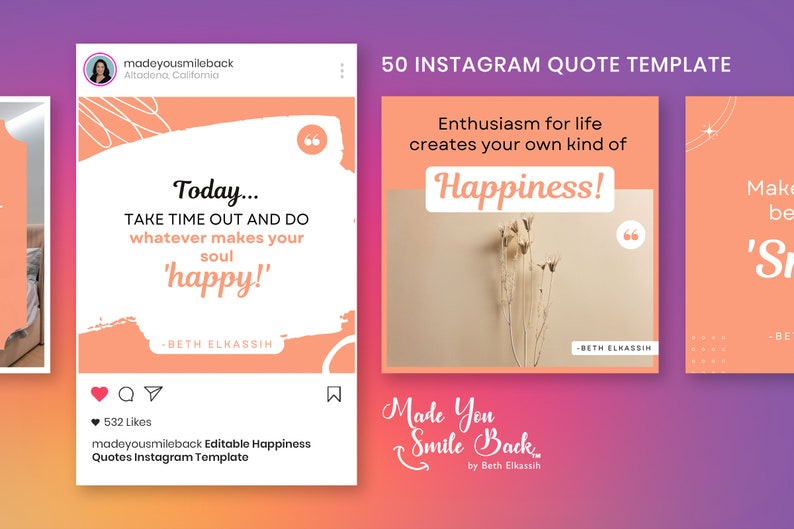 Editable Happiness Quotes, Canva Instagram Quotes Template ...