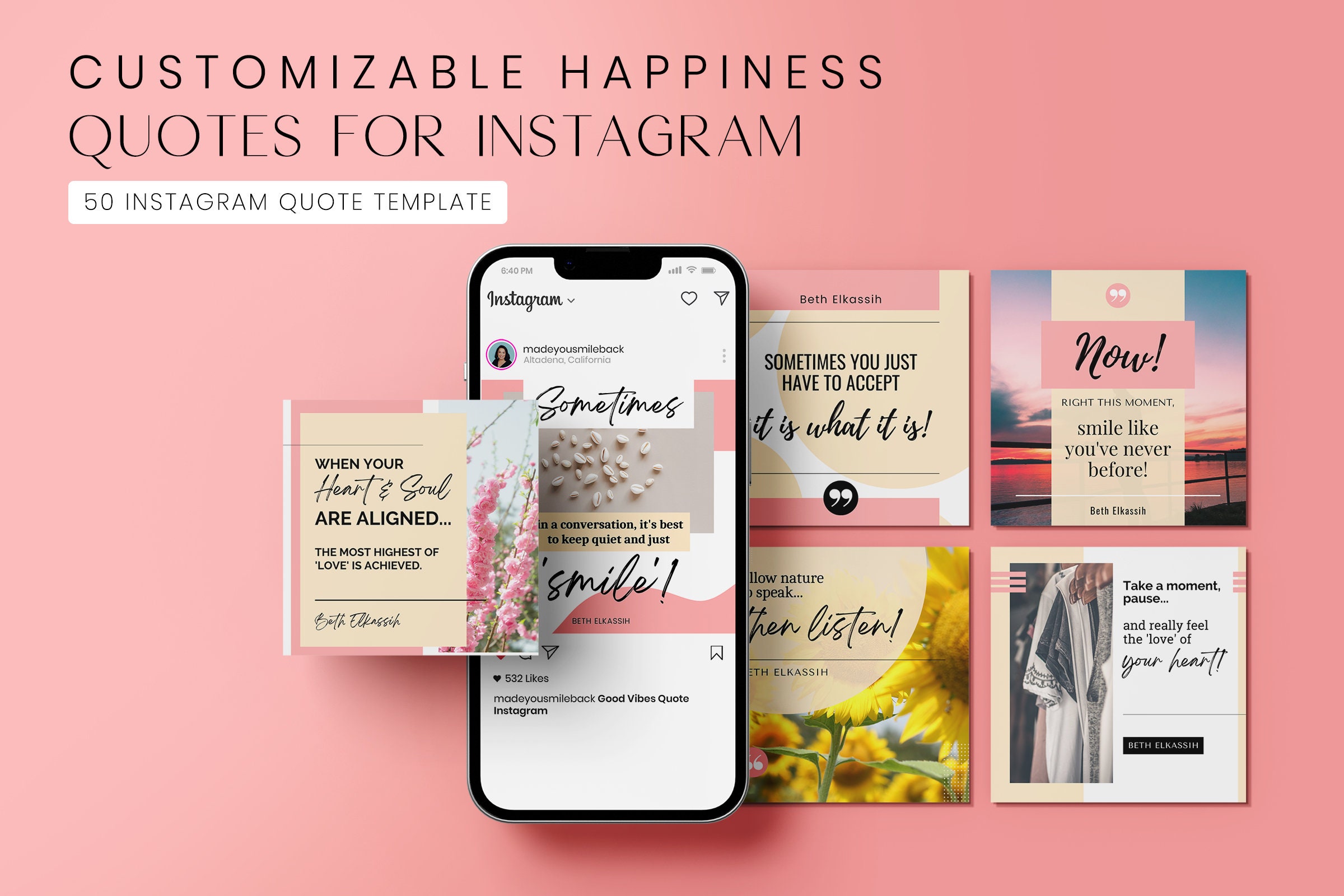 Customizable Happiness Quotes, Canva Template, Canva Instgaram ...