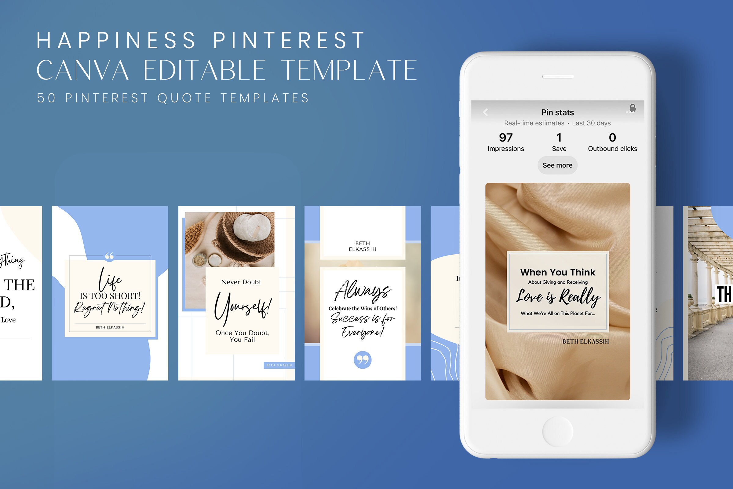 Happiness Pinterest Canva Editable Template, Quote Template ...