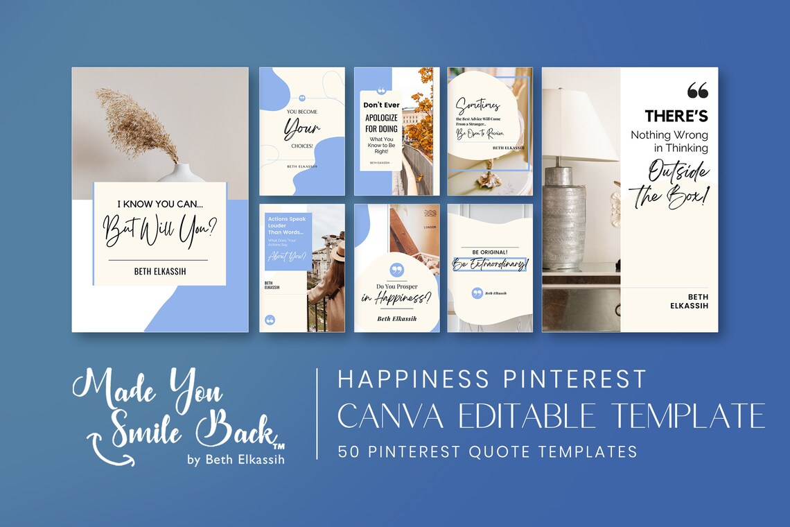 Happiness Pinterest Canva Editable Template, Quote Template ...