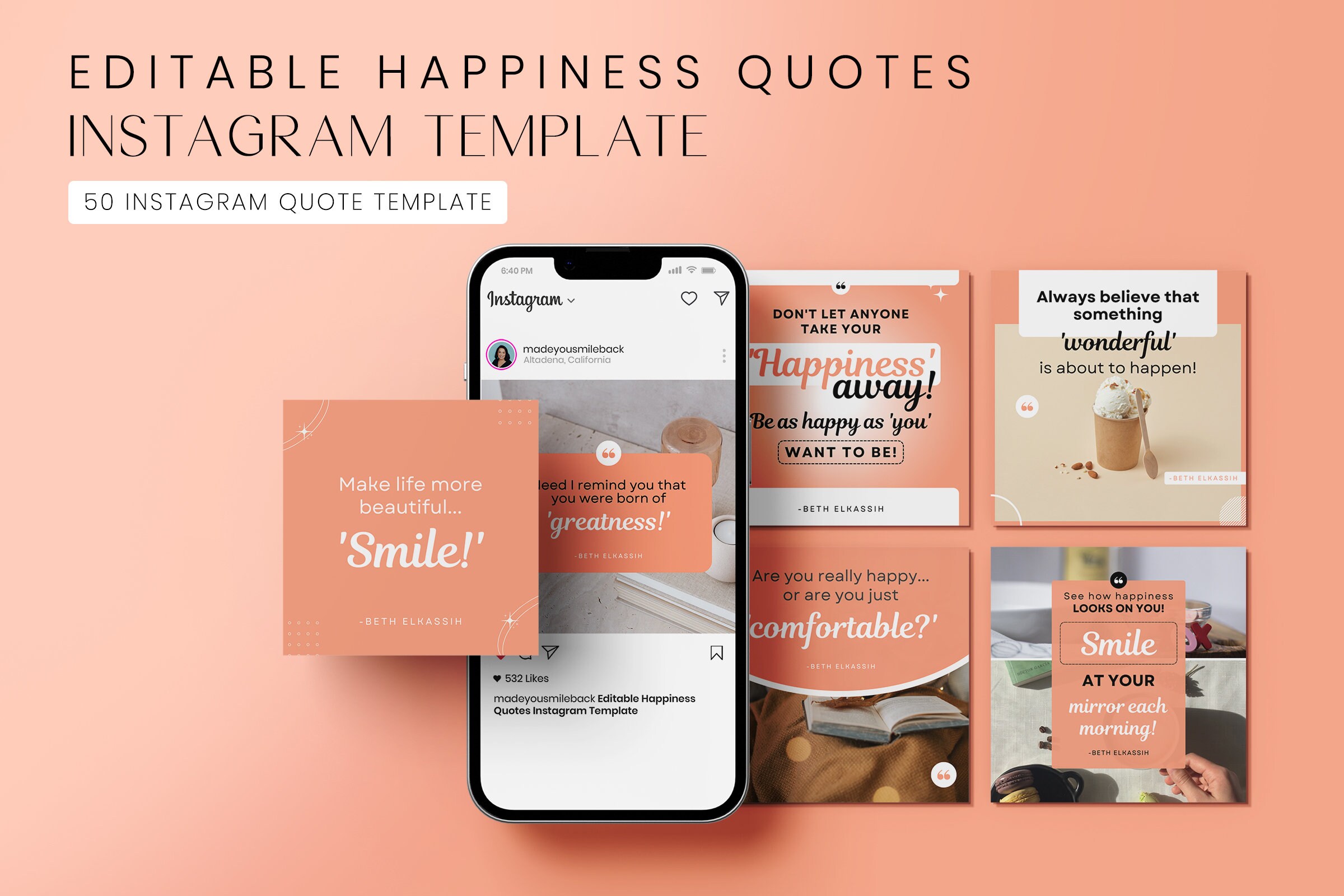 Editable Happiness Quotes, Canva Instagram Quotes Template ...