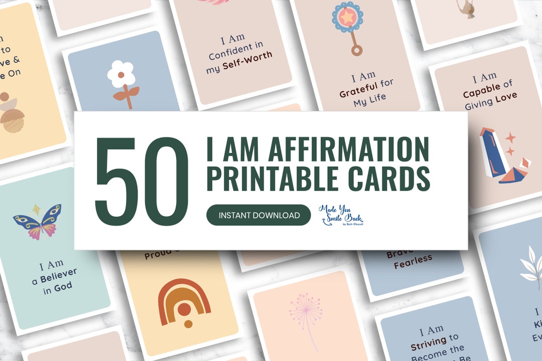 50 I AM Affirmation Cards, INSTANT DOWNLOAD, Positive Affirmation Deck ...