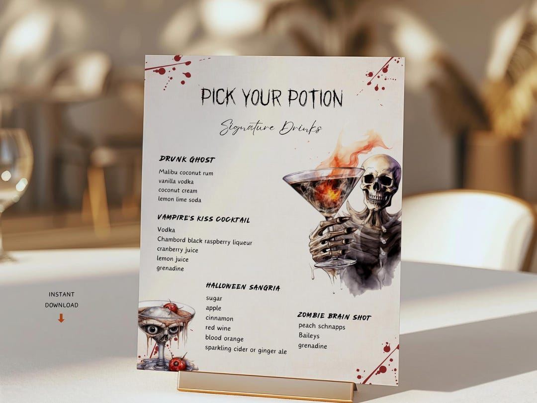 Pick Your Poison Bar Menu Template, Halloween Drinks Menu, Spooky ...