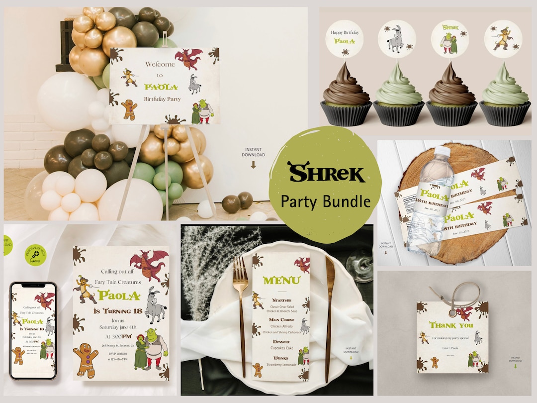 Editable Shrek Birthday Party Bundle – Canva Templates (digital ...