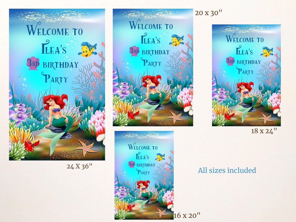 Ariel Princess Birthday Welcome Sign, Editable Canva Template (instant ...