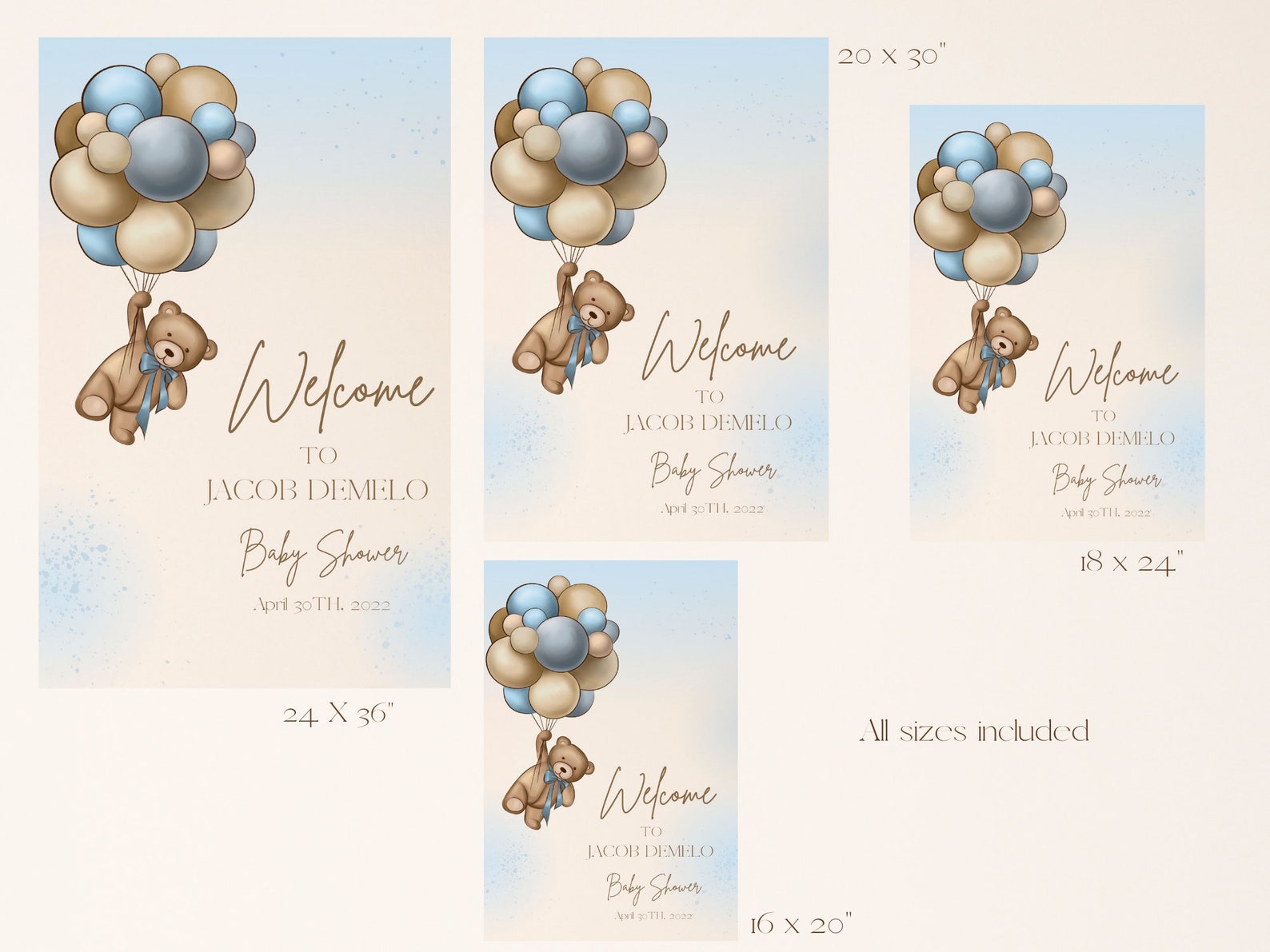 Beary Excited to Welcome You! Editable Bear Balloons Baby Shower ...