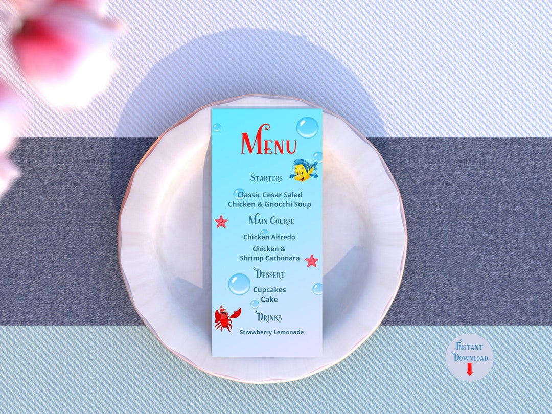 Under the Sea" With Ariel! Editable Little Mermaid Food Menu - 4x9 ...