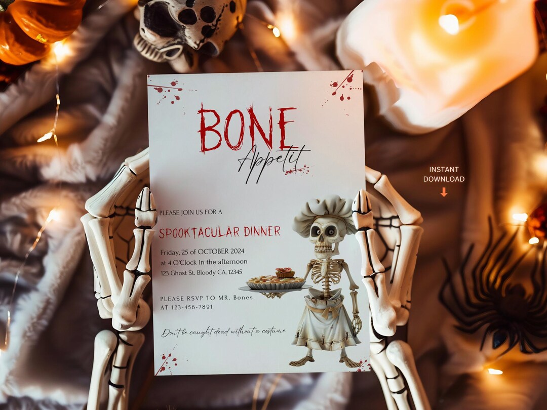 Bone Appetite Halloween Dinner Invitation: Skeleton Party (digital ...