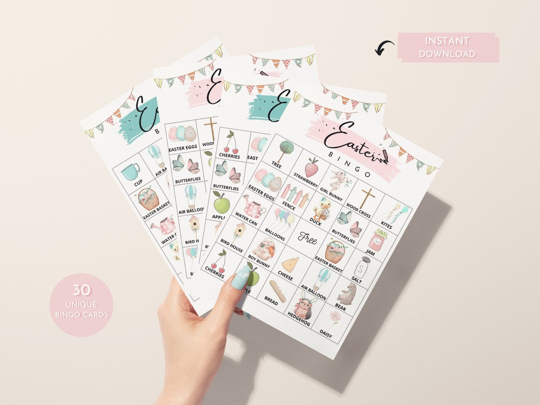 Easter Bingo, 30 Printable Easter Bingo Cards, Easter Activity for Kids ...