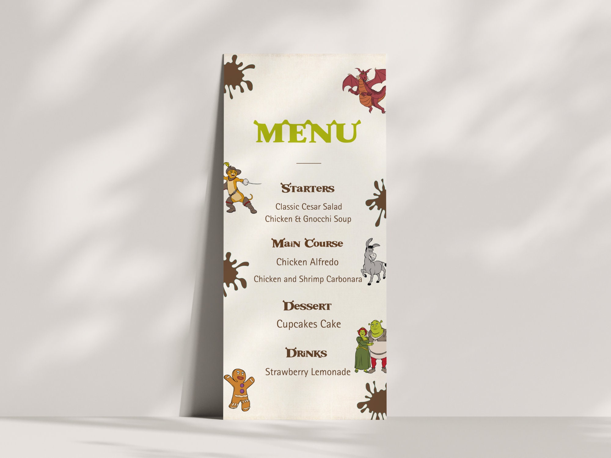 Shrek Birthday Party Menu Template – Editable Food Menu (digital ...