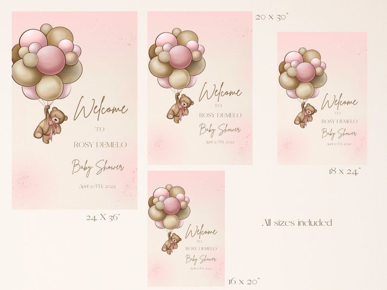 Beary Excited to Welcome You Editable Bear Balloons Baby - Etsy