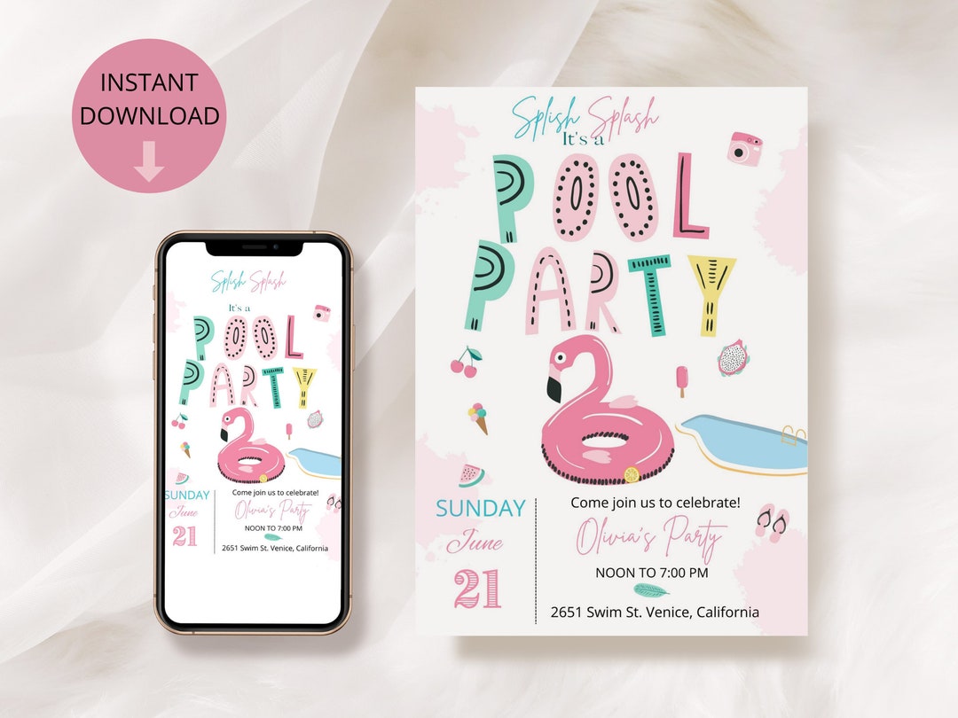 EDITABLE Pool Party Invitation | Pool Party Birthday Invitation | Girl ...