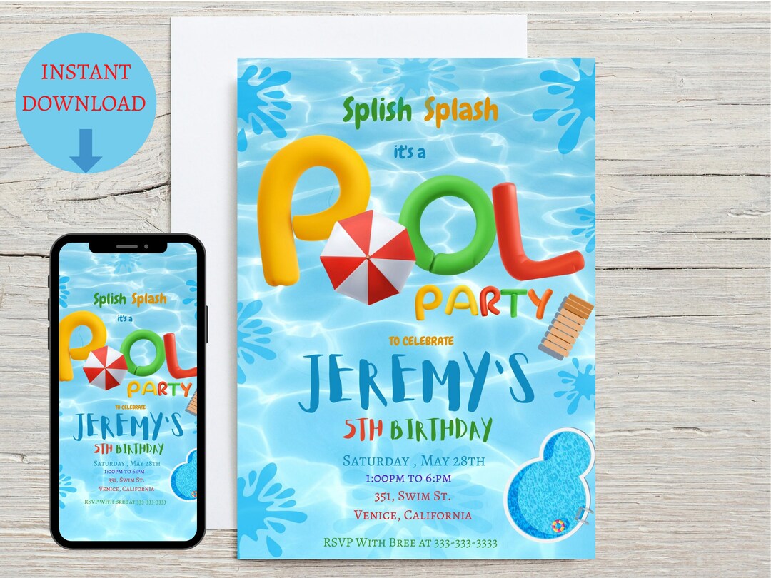 EDITABLE Pool Party Invitation, Splash Party, Pool Invitation, Pool ...