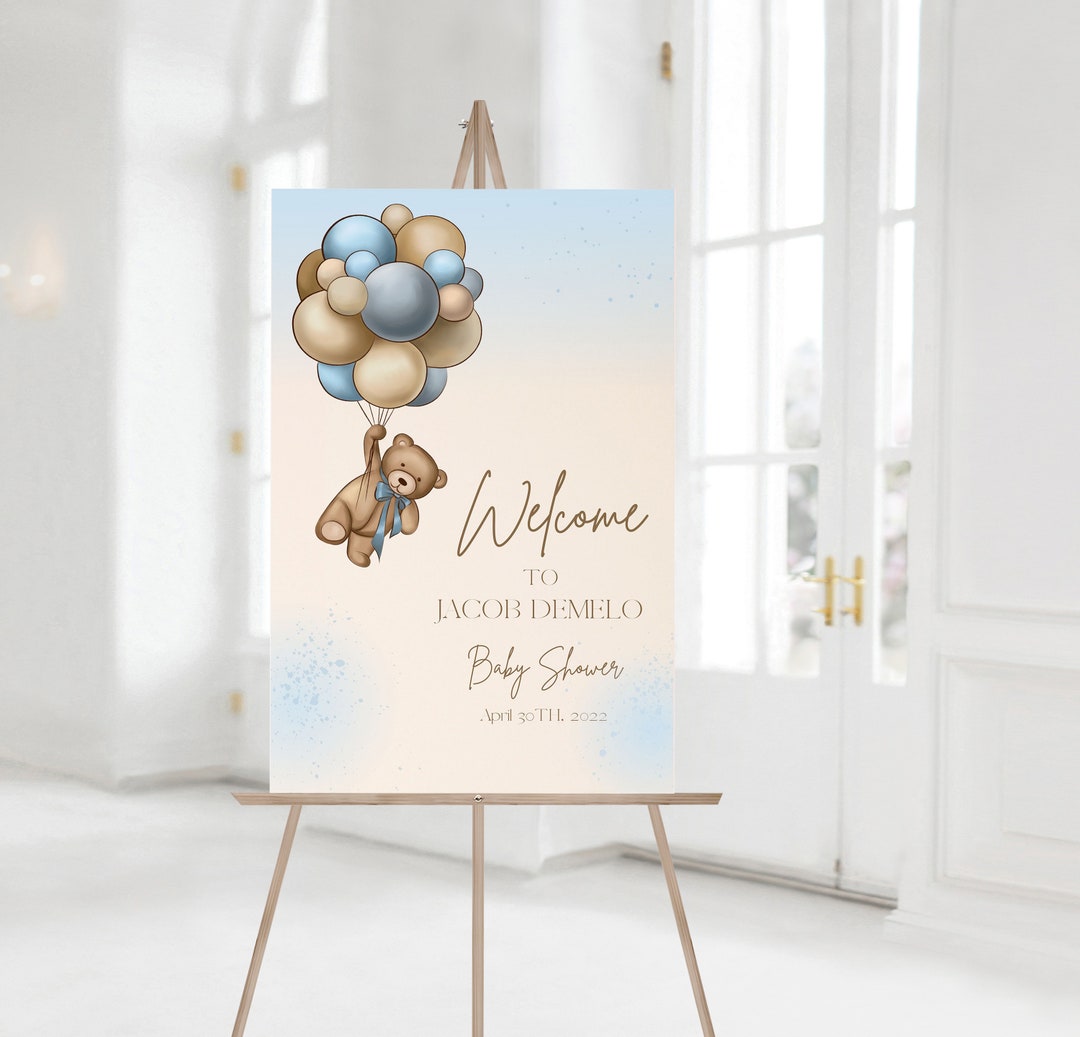 Beary Excited to Welcome You! Editable Bear Balloons Baby Shower ...