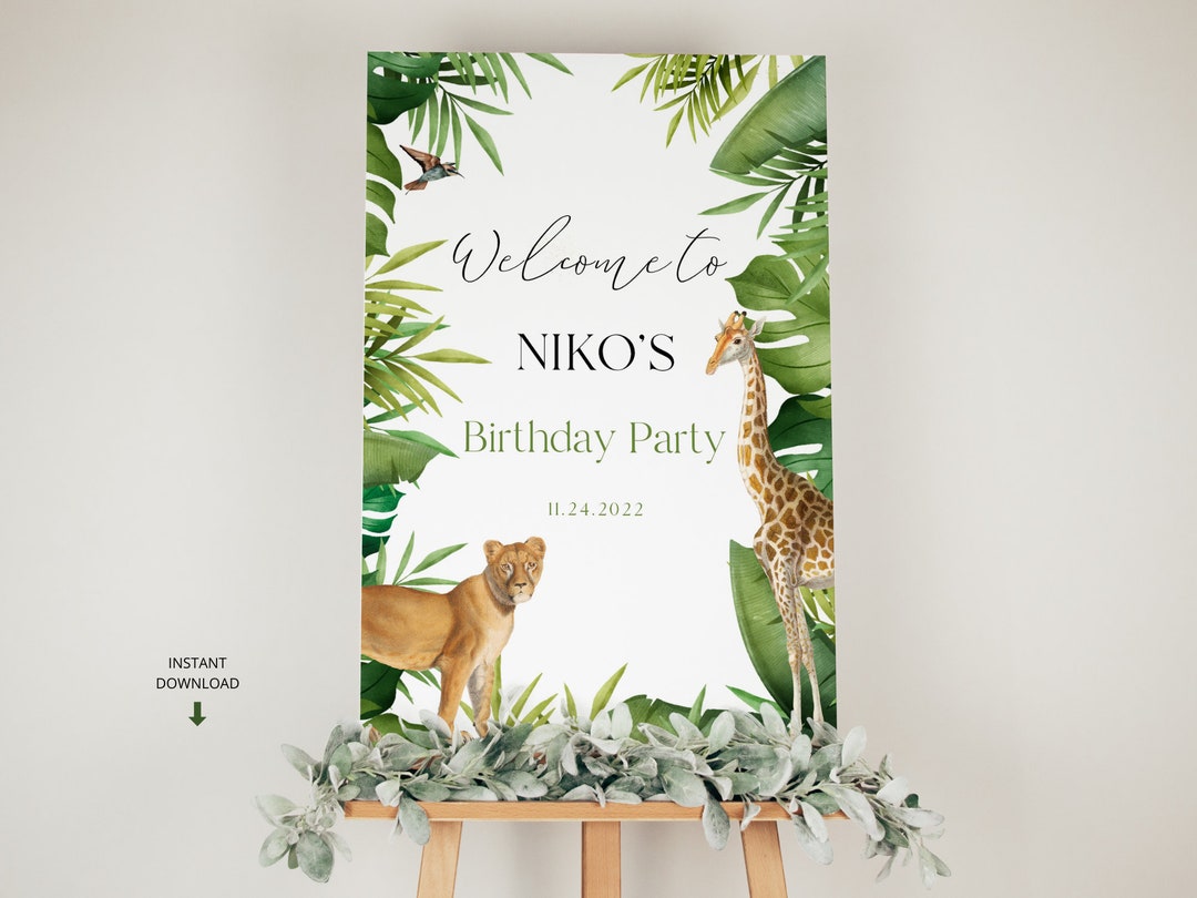 EDITABLE Safari Party Welcome Sign, Jungle Safari Birthday Party ...