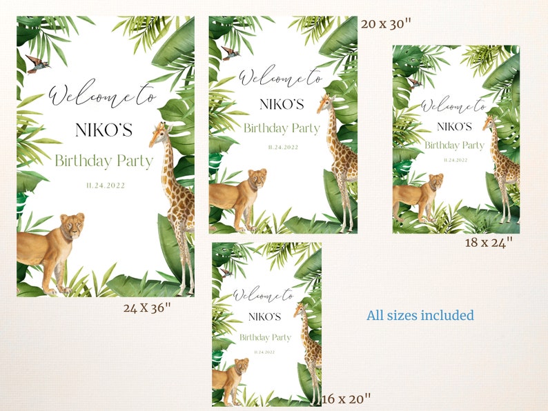 EDITABLE Safari Party Welcome Sign, Jungle Safari Birthday Party ...