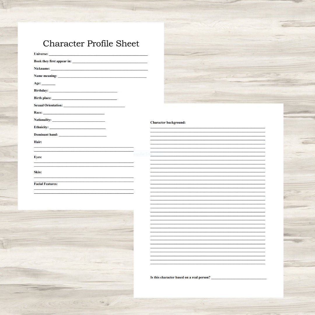 Character Profile Sheet (basic) 61 Questions - Etsy