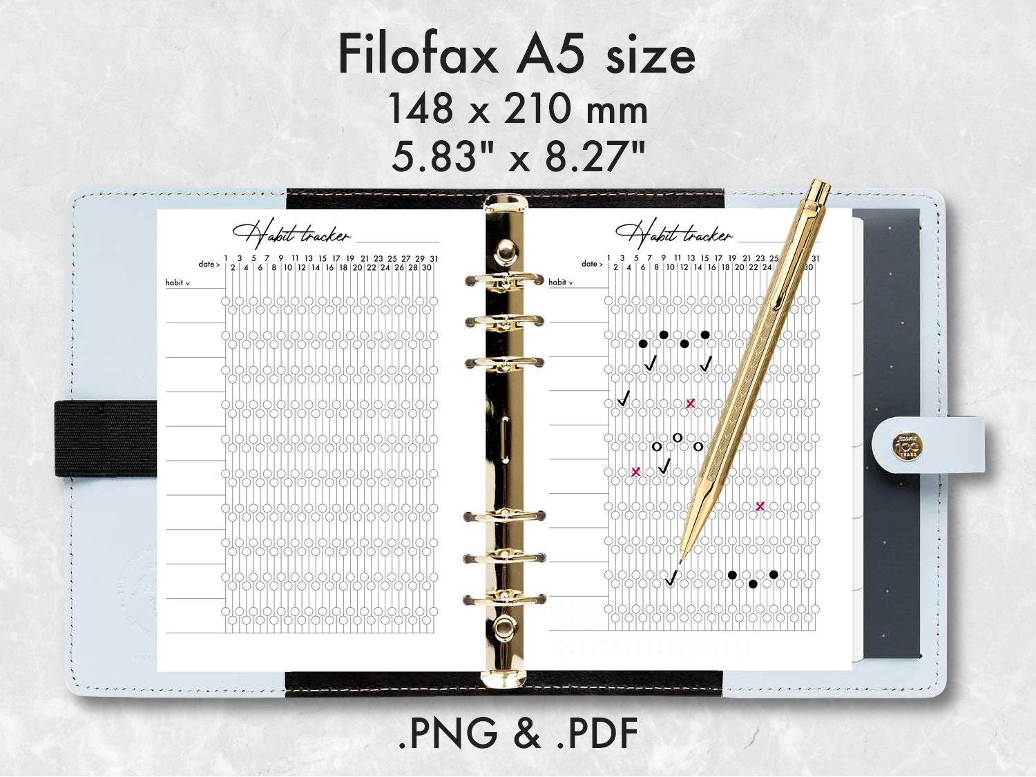 FILOFAX A5 Habit Tracker Printable Digital Minimalist Aesthetic Monthly ...