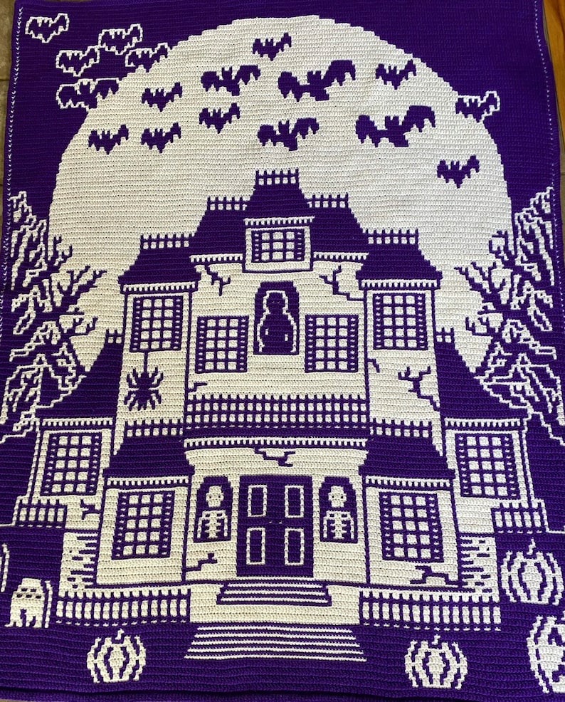Haunted Hilltop Horror House Overlay Mosaic Crochet Pattern - Etsy