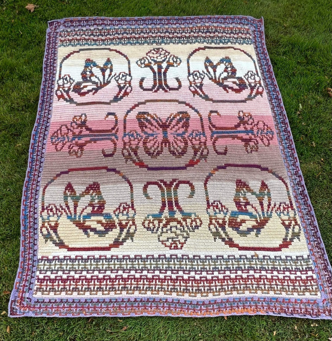Floral Filigree Butterflies and Flowers Overlay Mosaic Crochet Blanket ...