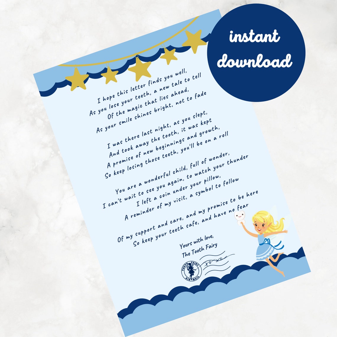Tooth Fairy Letter Poem for Boys Tooth Fairy Letter Blue tooth Fairy ...