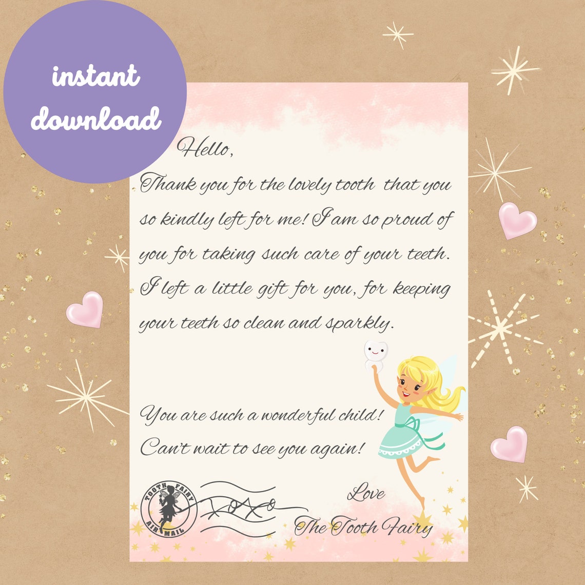 Tooth Fairy Letter Printable, Lost Tooth Certificate , Tooth Fairy ...