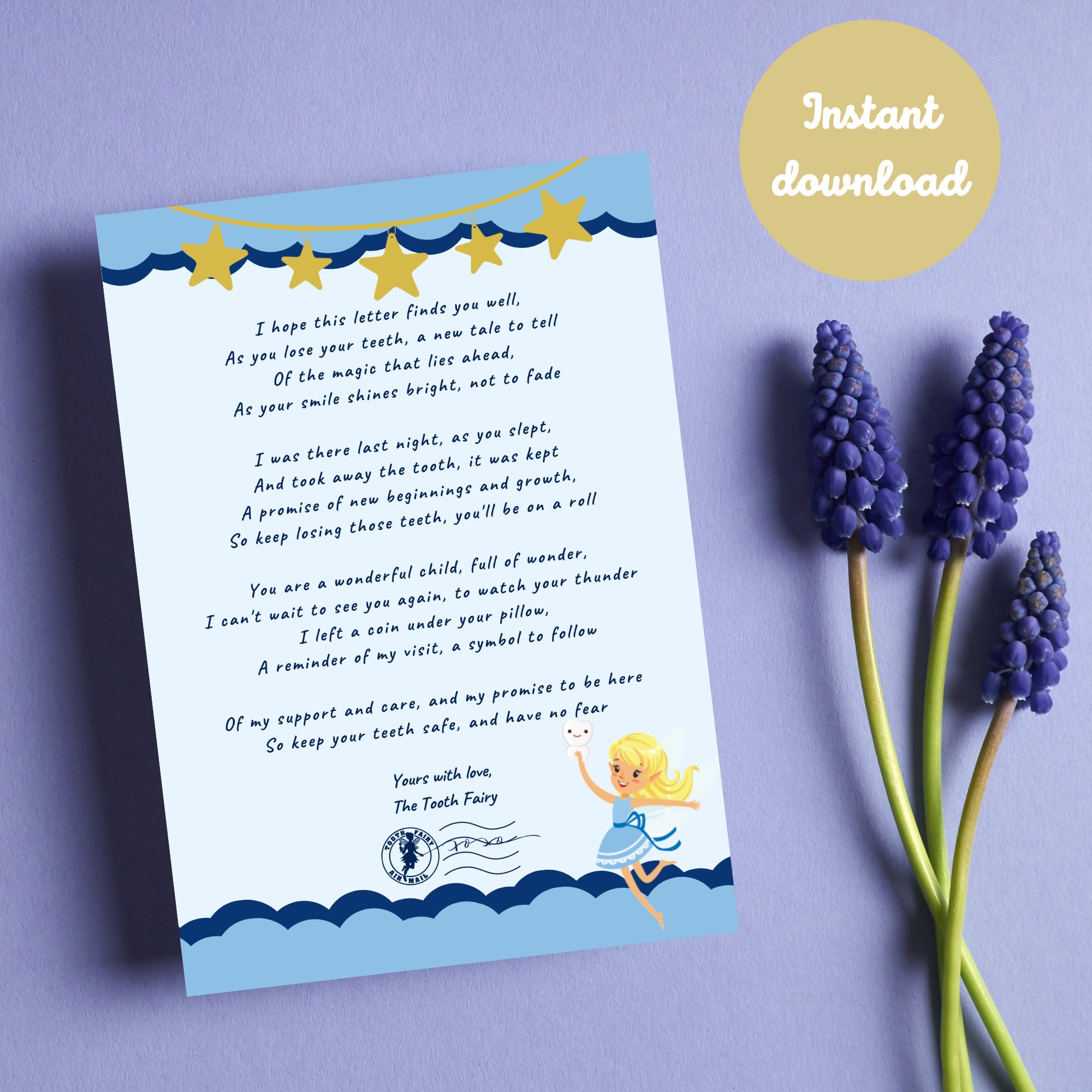 Tooth Fairy Letter Poem for Boys Tooth Fairy Letter Blue tooth Fairy ...